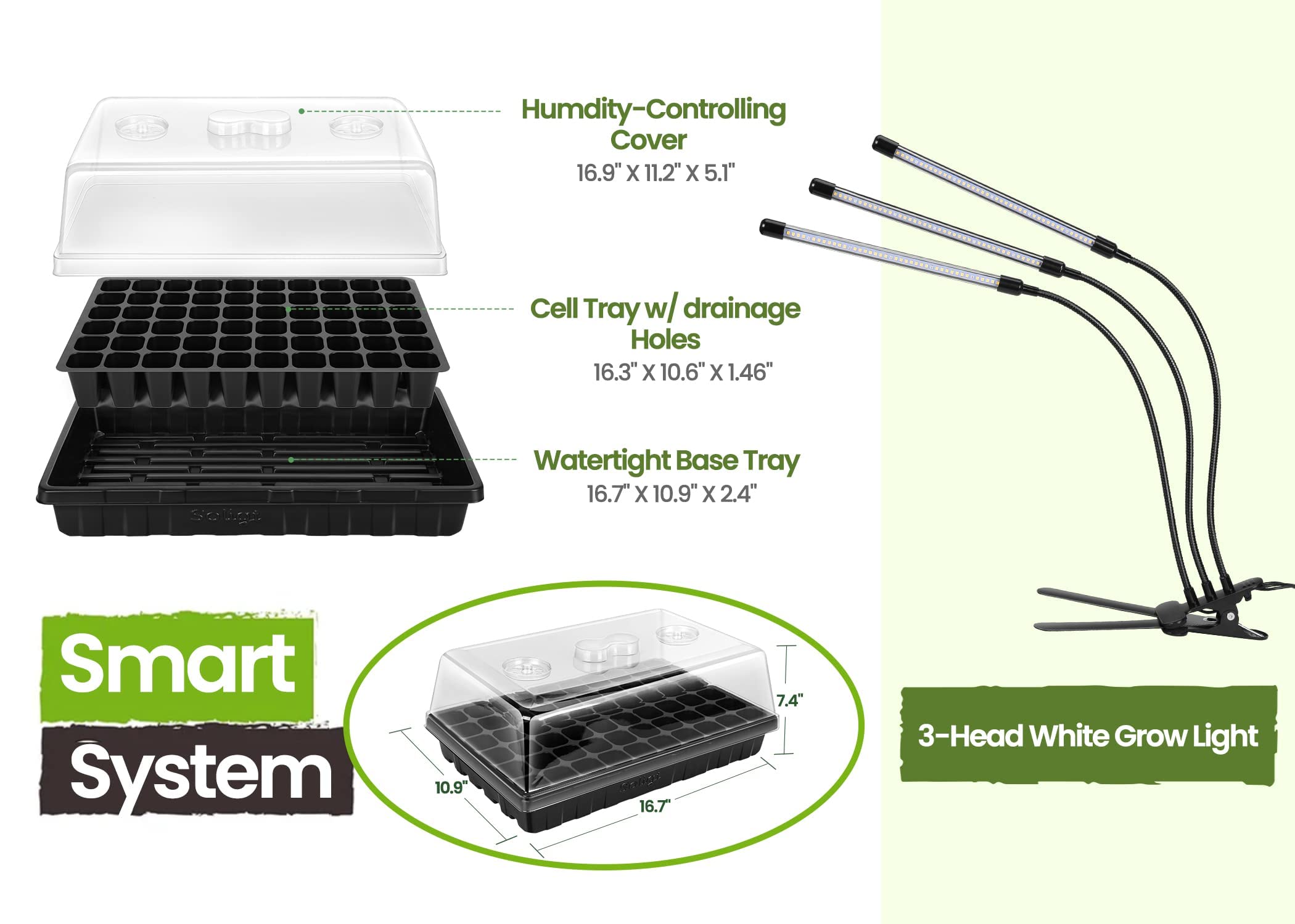 3-Set Strong Plant Growing Trays with Humidity Domes & Seed Starter Kit with Grow Light for Seed Growing Germinating, Starting, Cutting Clone & Plant Propagation Kit