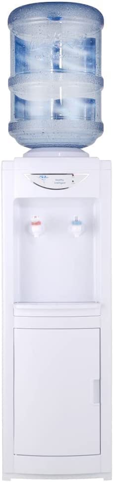 Top Loading Water Cooler Dispenser, Hot & Cold Water Cooler Dispenser with Child Safety Lock & Storage Cabinet for Homes, Kitchens, Offices, Dorms Use, Holds 3 or 5 Gallon Bottles, White