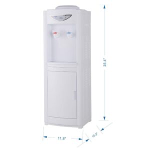 Top Loading Water Cooler Dispenser, Hot & Cold Water Cooler Dispenser with Child Safety Lock & Storage Cabinet for Homes, Kitchens, Offices, Dorms Use, Holds 3 or 5 Gallon Bottles, White