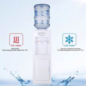 Top Loading Water Cooler Dispenser, Hot & Cold Water Cooler Dispenser with Child Safety Lock & Storage Cabinet for Homes, Kitchens, Offices, Dorms Use, Holds 3 or 5 Gallon Bottles, White