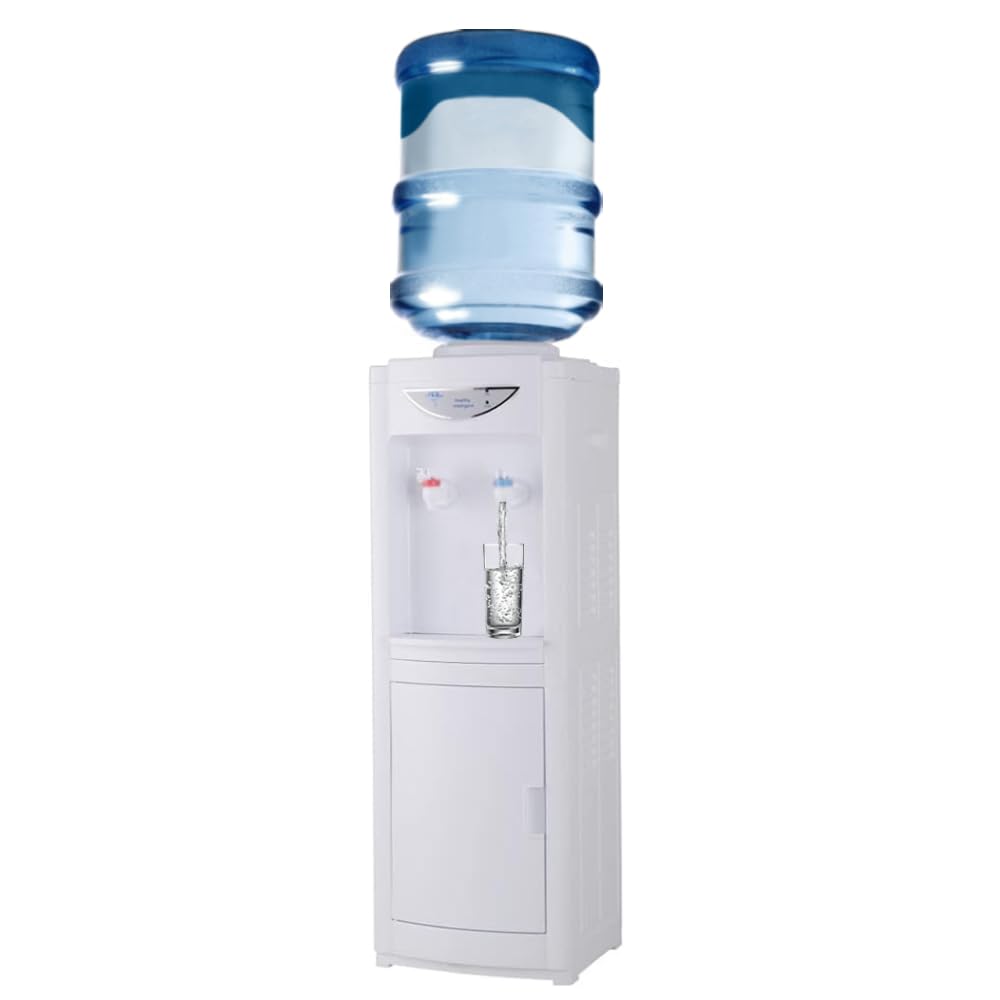 Hot & Cold Top Loading Water Dispenser,5 Gallons Water Coolers with Child Safety Lock Removable Drip Tray & Storage Cabinet,Water Cooler Dispenser for Home,Office(White)