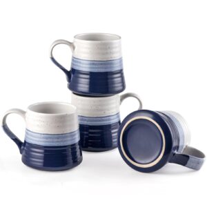 coffee cups large coffee mug - 16 oz ceramic mugs set of 4 blue stoneware mugs for office home café, christmas wedding housewarming gifts, dishwasher & microwave safe