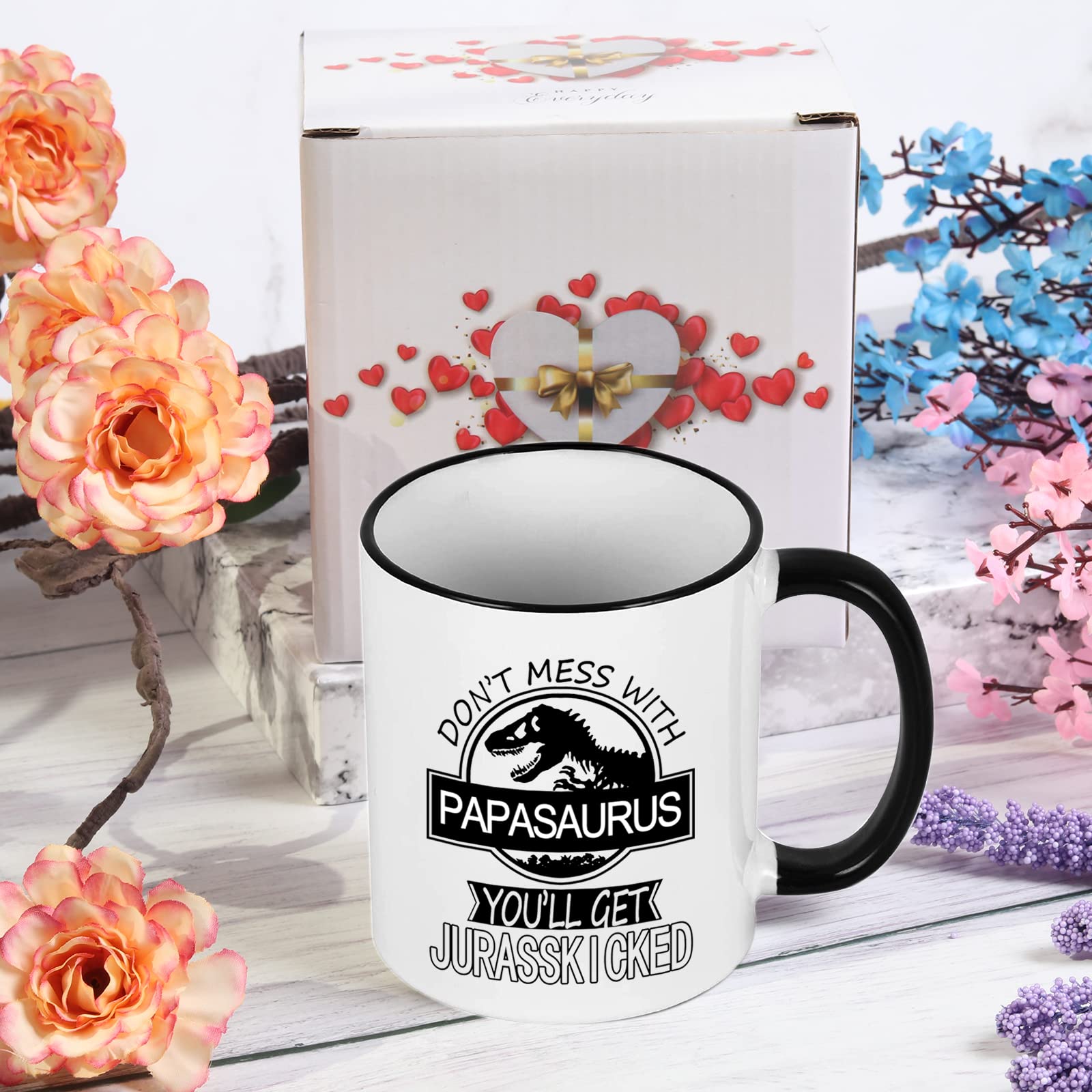 Don't Mess with Papasaurus You'll Get Jurasskicked Mug Papasaurus Cup Papasaurus Coffee Mug Birthday Fathers Day Mugs for Papa Dad Father from Daughter Son Kids Papa Gifts 11 Ounce