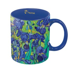 raincaper van gogh irises large porcelain fine art coffee and tea mug for home and office, 11 oz, dishwasher and microwave safe