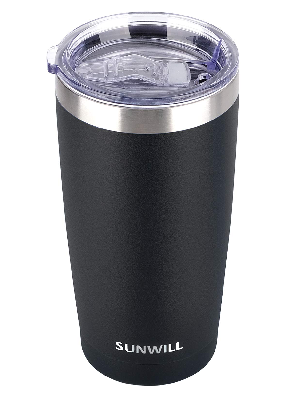 SUNWILL 20oz Tumbler with Lid, Stainless Steel Vacuum Insulated Double Wall Travel Tumbler, Durable Insulated Coffee Mug, Powder Coated Black, Thermal Cup with Splash Proof Sliding Lid