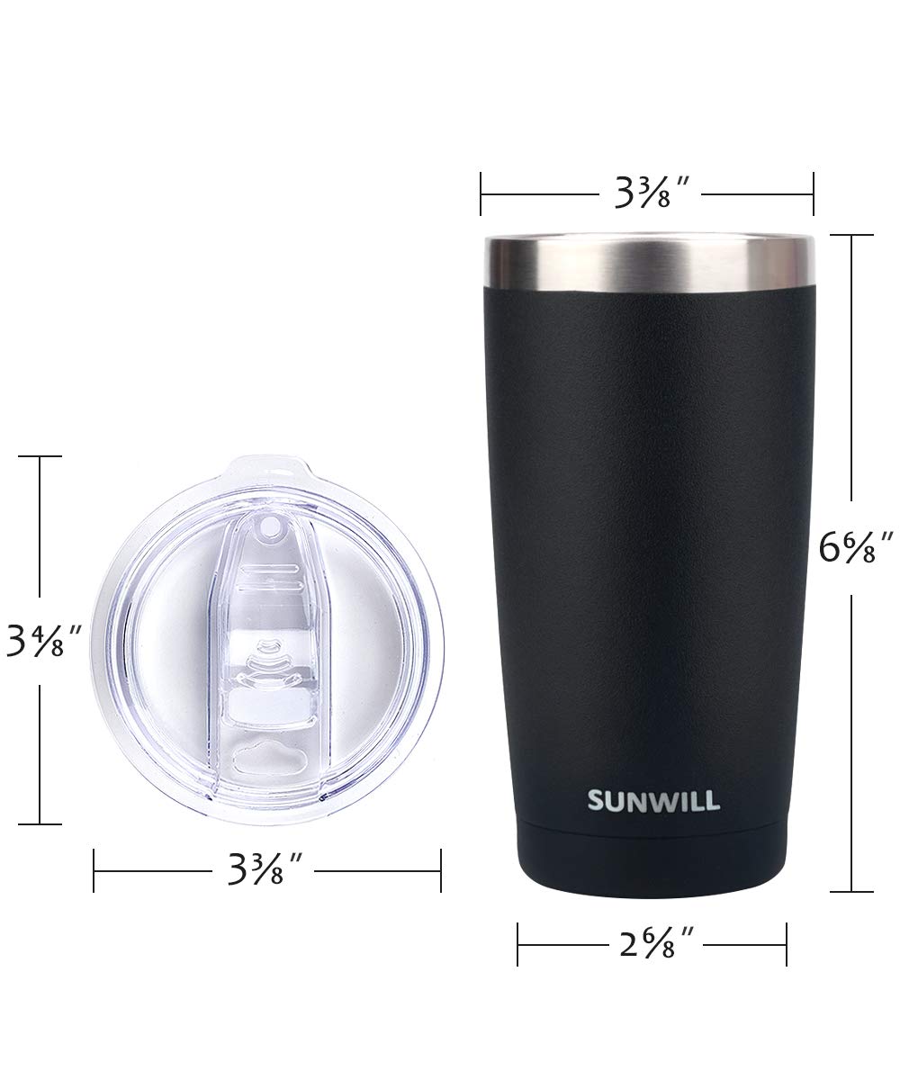 SUNWILL 20oz Tumbler with Lid, Stainless Steel Vacuum Insulated Double Wall Travel Tumbler, Durable Insulated Coffee Mug, Powder Coated Black, Thermal Cup with Splash Proof Sliding Lid