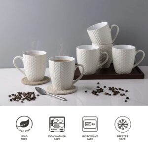 AmorArc 15oz Coffee Mugs Set of 6, Large Ceramic Coffee Mugs for Men Women Dad Mom, Modern Coffee Mugs with handle for Tea/Latte/Cappuccino/Cocoa. Dishwasher&Microwave Safe, Beige