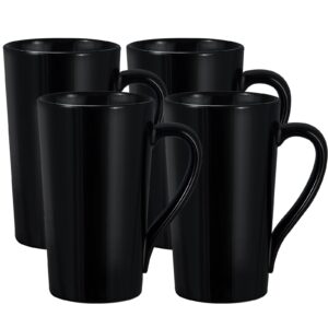 yinuowei 20oz porcelain coffee mugs set of 4, large tall coffee mugs with handles, modern ceramic coffee cups for coffee, tea, cocoa, milk, gifts for women men - black