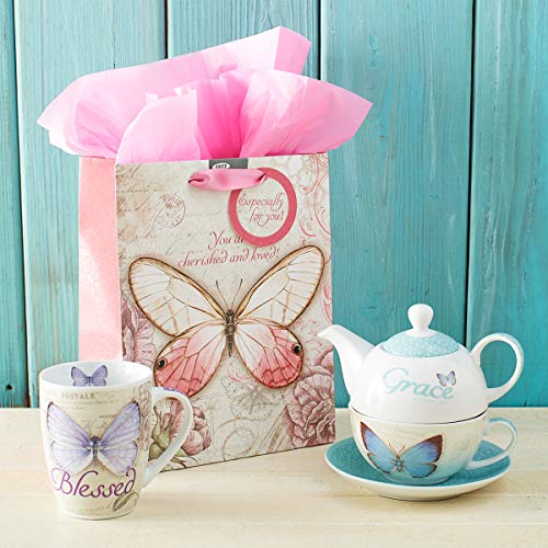 Christian Art Gifts Botanic Pink Butterfly Ceramic Coffee Mug – Inspirational Coffee Cup for Women & Men 12 oz. Lead-free Microwave and Dishwasher Safe Coffee Mug with Bible Verse: Believe - Mark 9:23