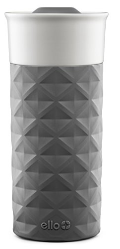 Ello Ogden Ceramic Travel Mug with Splash-Resistant Slider Lid and Protective Silicone Boot, Perfect for Coffee or Tea, BPA Free, Dishwasher Safe, Gray, 16 oz, 758-0438-040