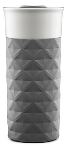 Ello Ogden Ceramic Travel Mug with Splash-Resistant Slider Lid and Protective Silicone Boot, Perfect for Coffee or Tea, BPA Free, Dishwasher Safe, Gray, 16 oz, 758-0438-040