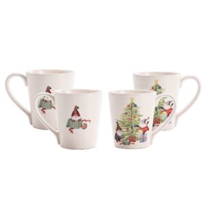 bico christmas gnomes and christmas tree ceramic mugs, set of 4, for coffee, tea, drinks, microwave & dishwasher safe