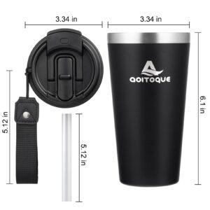 Aoitoque 16oz Tumbler with 2-in-1 Straw Lid, Insulated Leak Proof Double Walled Stainless Steel Coffee Travel Mug - Keeps Cold for 24 Hours or Hot for 10 Hours