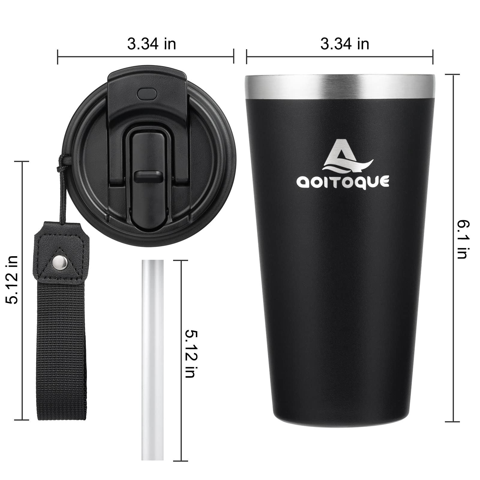 Aoitoque 16oz Tumbler with 2-in-1 Straw Lid, Insulated Leak Proof Double Walled Stainless Steel Coffee Travel Mug - Keeps Cold for 24 Hours or Hot for 10 Hours