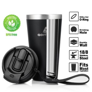 Aoitoque 16oz Tumbler with 2-in-1 Straw Lid, Insulated Leak Proof Double Walled Stainless Steel Coffee Travel Mug - Keeps Cold for 24 Hours or Hot for 10 Hours