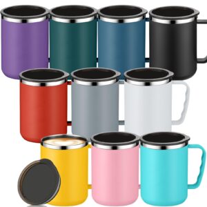 roshtia 10 pcs coffee travel mug vacuum reusable insulated coffee mug with lid and handle 17 oz camping insulated cup double wall stainless steel mug for men women home office outdoors (multicolor)