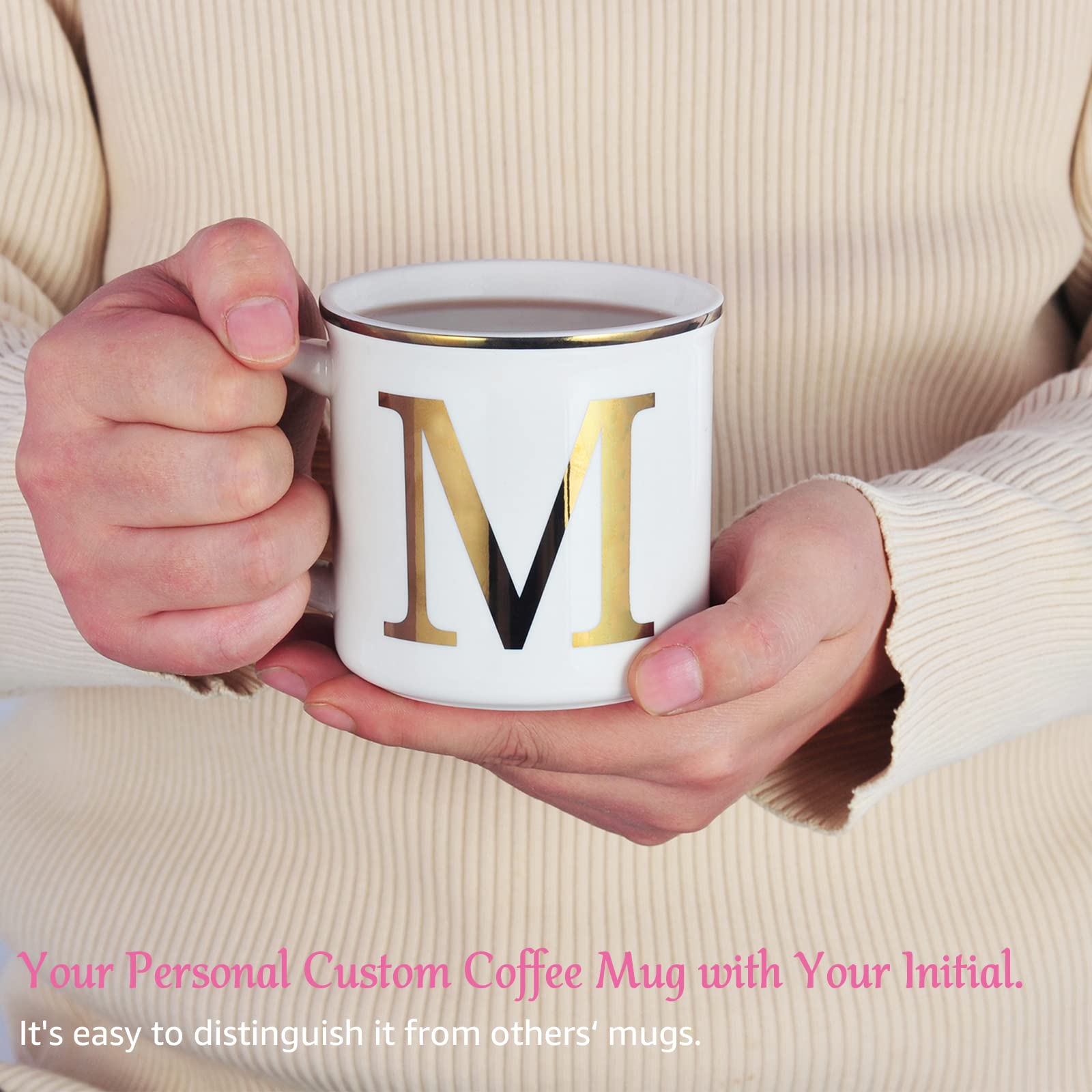 Miicol Micorave Safe Gold Initials 16 oz Large Cup Monogramm Personalized- Gifts Mug with Man and Women's Initials -Gold Letters M