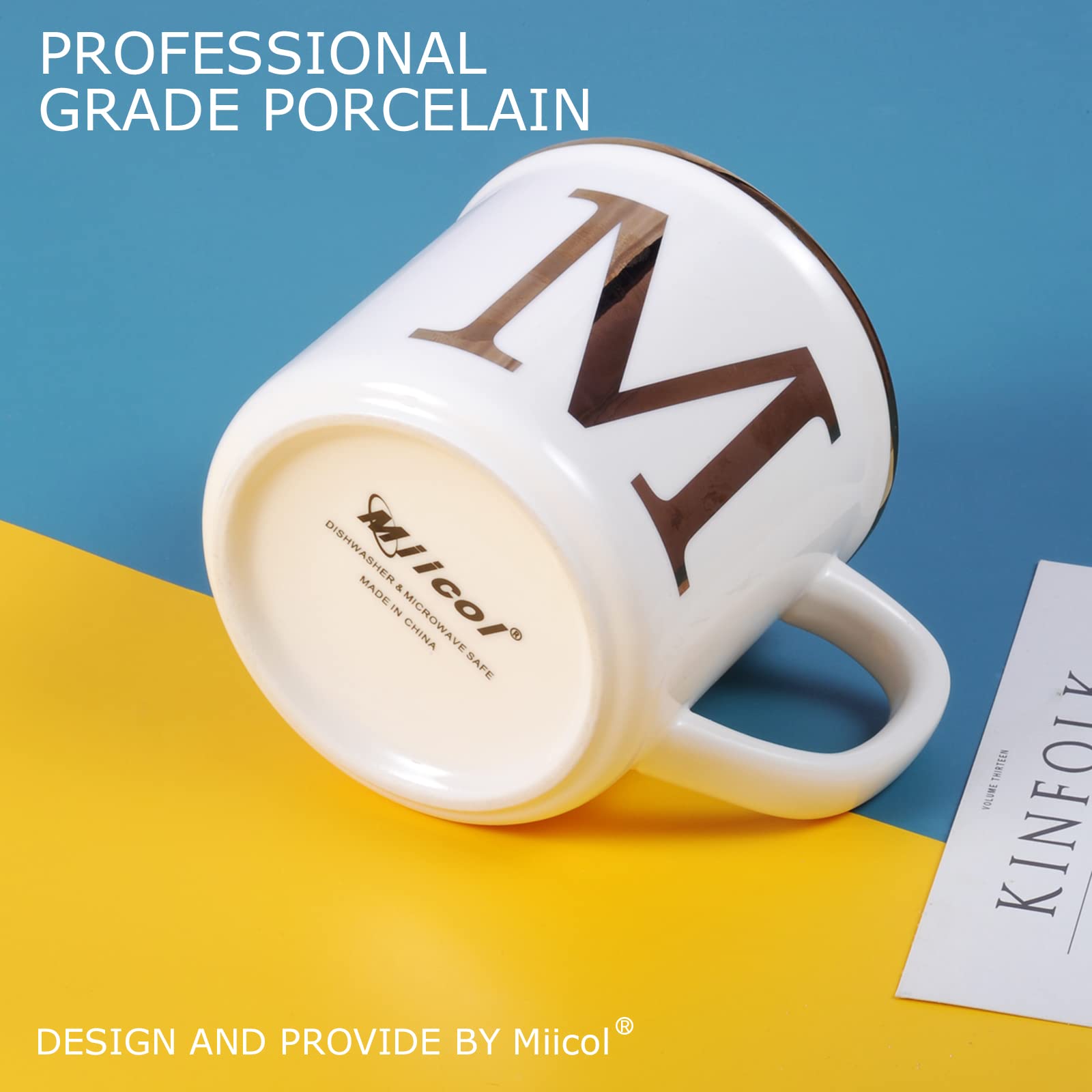 Miicol Micorave Safe Gold Initials 16 oz Large Cup Monogramm Personalized- Gifts Mug with Man and Women's Initials -Gold Letters M