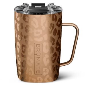 brümate toddy - 16oz 100% leak proof insulated coffee mug with handle & lid - stainless steel coffee travel mug - double walled coffee cup (gold leopard)