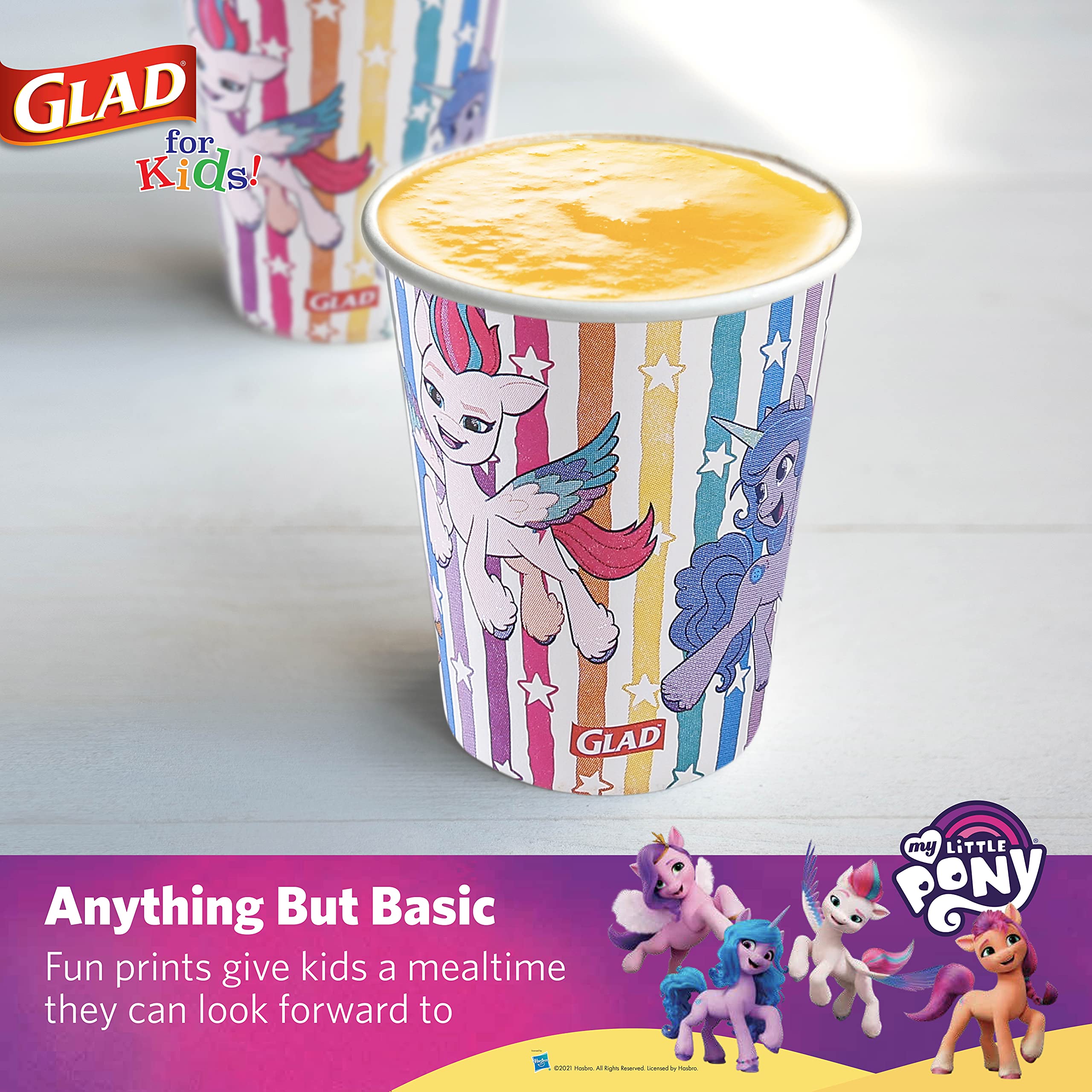 Glad for Kids My Little Pony Paper Cups | My Little Pony Cups with Stripes, Kids Drinking Cups | My Little Pony Unicorn Paper Cups for Everyday Use, 9 oz Paper Cups 20 Ct