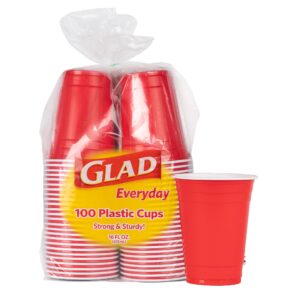 glad everyday disposable plastic cups for everyday use | red plastic cups strong and sturdy red plastic party cups for all occasions, 16 oz cups (100 count)