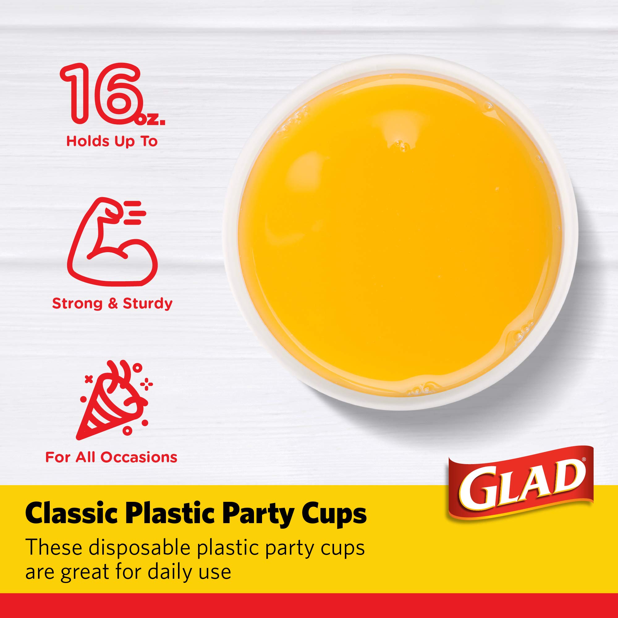 Glad Everyday Disposable Plastic Cups for Everyday Use | Red Plastic Cups Strong and Sturdy Red Plastic Party Cups for All Occasions, 16 Oz Cups (100 Count)