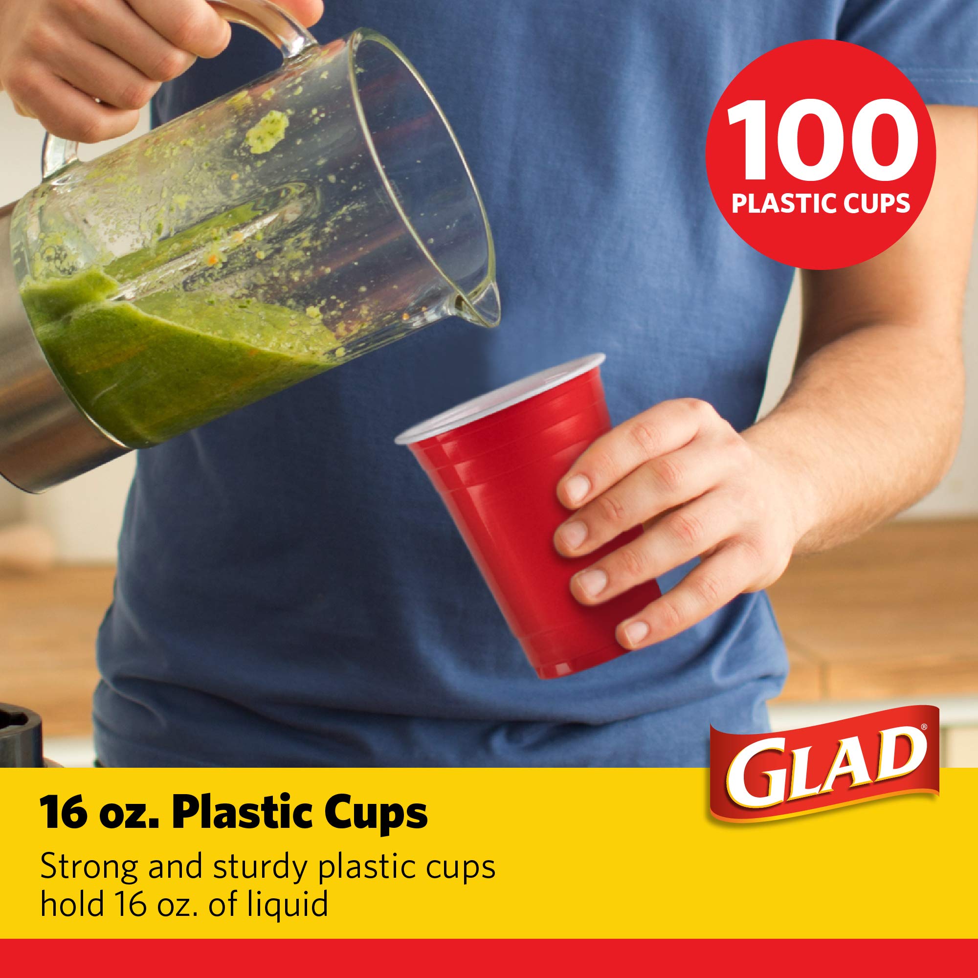 Glad Everyday Disposable Plastic Cups for Everyday Use | Red Plastic Cups Strong and Sturdy Red Plastic Party Cups for All Occasions, 16 Oz Cups (100 Count)