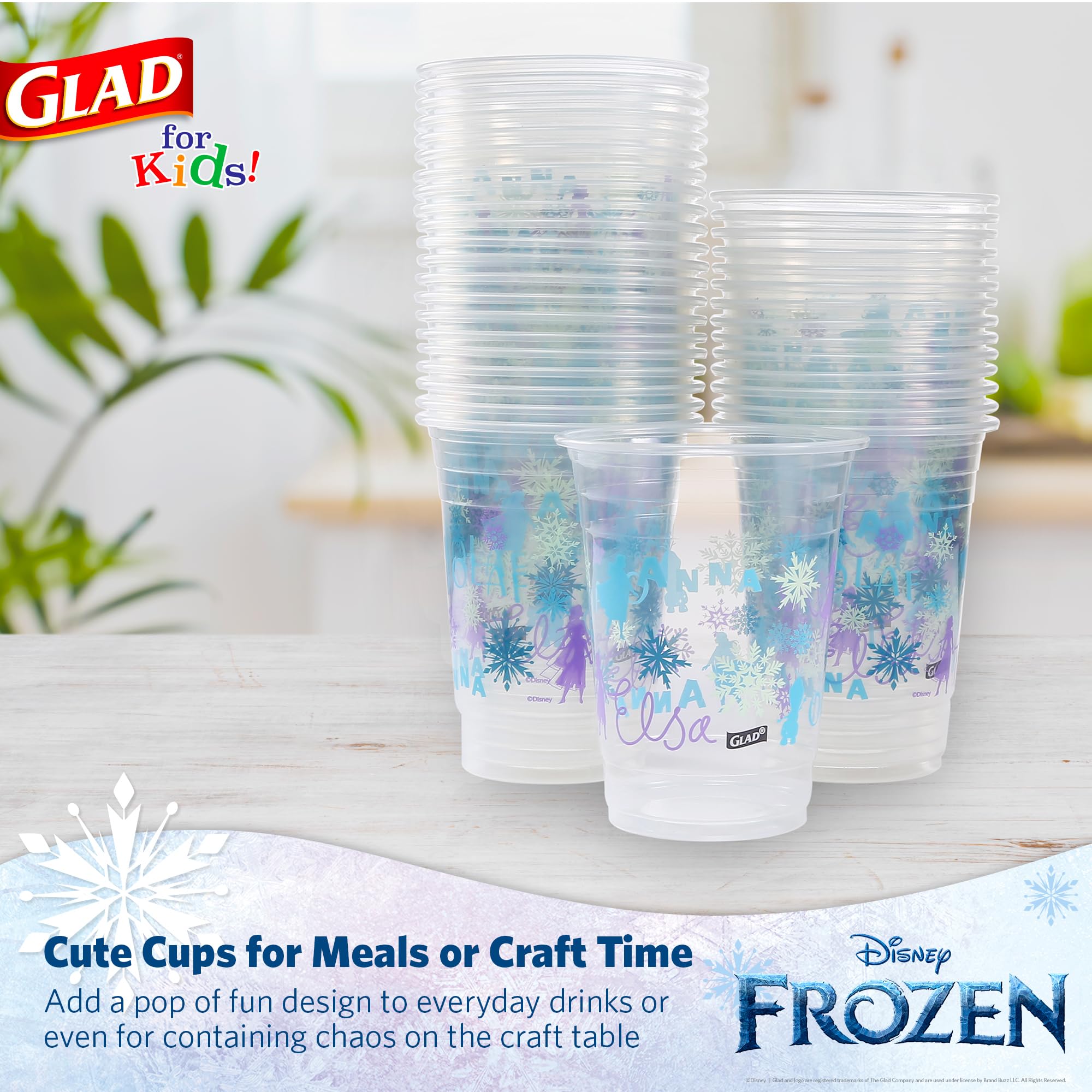 Glad for Kids Disney Frozen 16oz Clear Plastic Cups | Disney Frozen Plastic Cups, Kids Snack Cups | Kid-Friendly Plastic Cups for Everyday Use, 16oz Plastic Cups 36 Ct