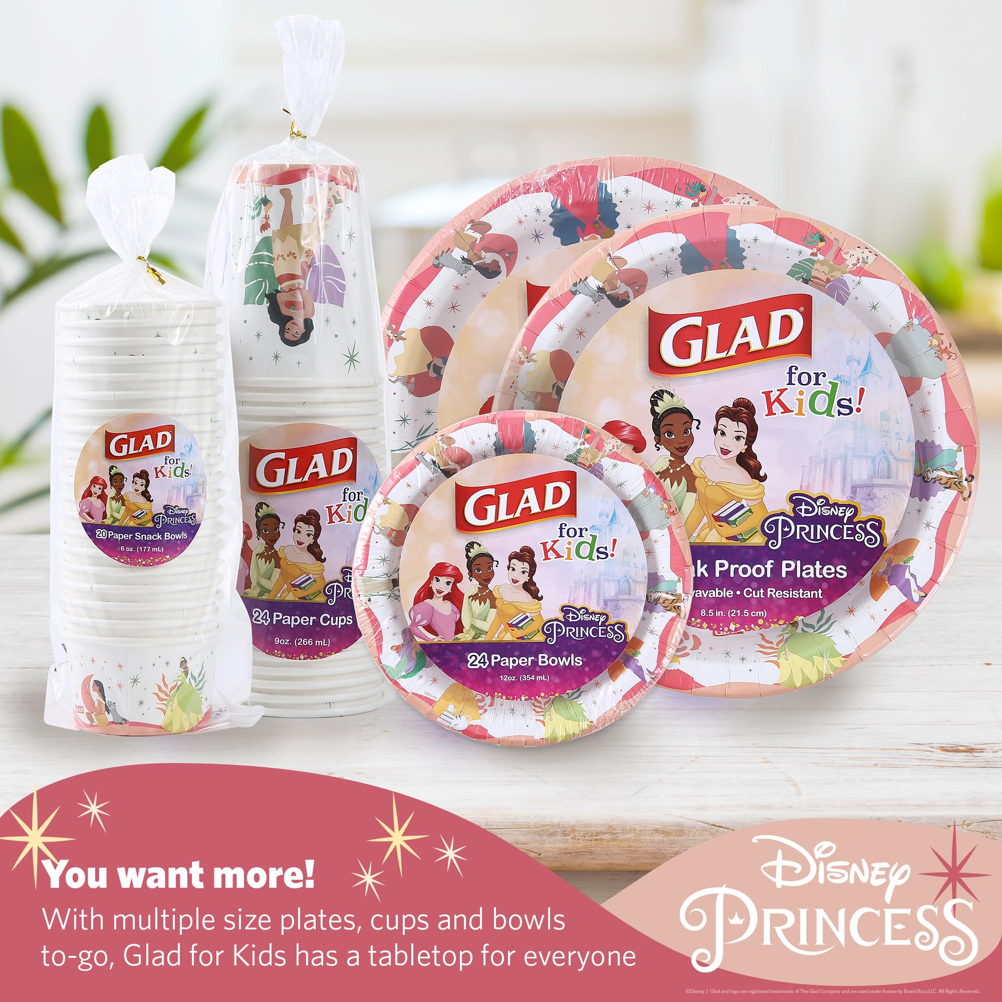 Glad for Kids Disney Princess “Magic is in All of Us” 9oz Paper Cups | Disney Princess Paper Cups, Kids Snack Cups | Kid-Friendly Paper Cups for Everyday Use, 9oz Paper Cups 24 Ct