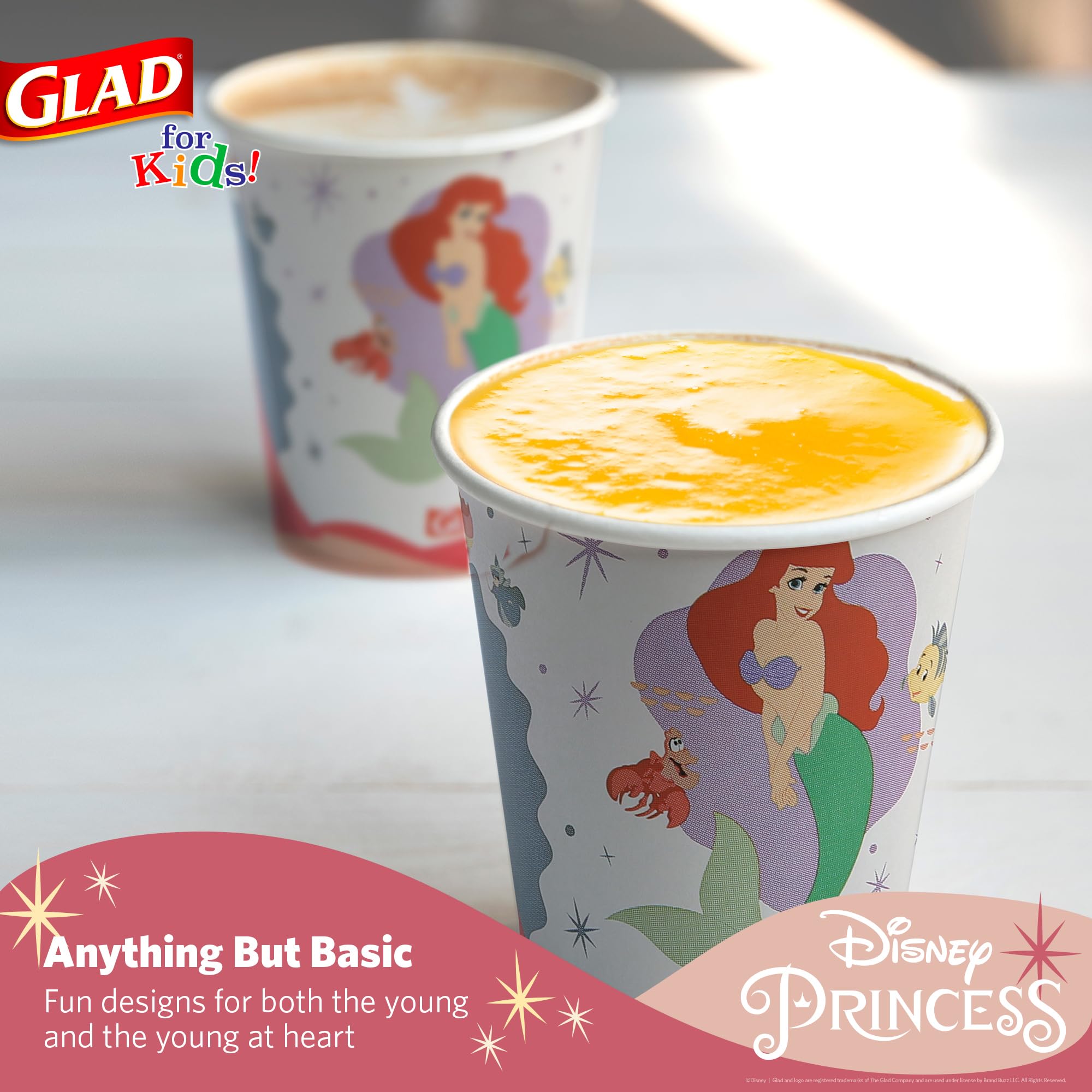 Glad for Kids Disney Princess “Magic is in All of Us” 9oz Paper Cups | Disney Princess Paper Cups, Kids Snack Cups | Kid-Friendly Paper Cups for Everyday Use, 9oz Paper Cups 24 Ct