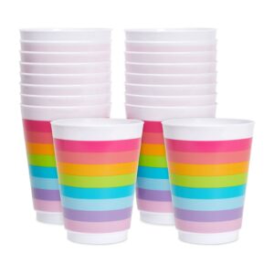 sparkle and bash 16 oz plastic tumbler cups for kids, rainbow party supplies (16 pack)