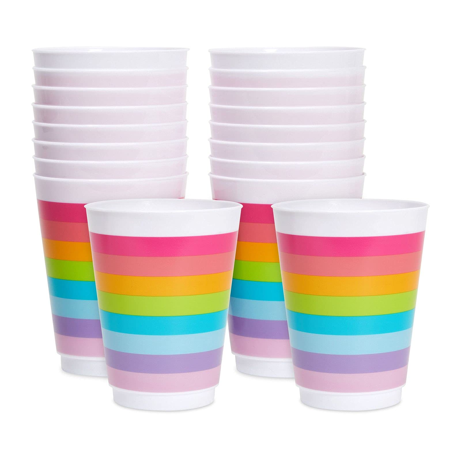 Sparkle and Bash 16 oz Plastic Tumbler Cups for Kids, Rainbow Party Supplies (16 Pack)