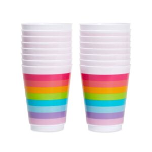 Sparkle and Bash 16 oz Plastic Tumbler Cups for Kids, Rainbow Party Supplies (16 Pack)