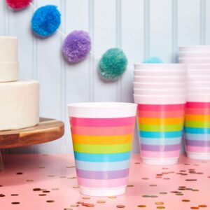 Sparkle and Bash 16 oz Plastic Tumbler Cups for Kids, Rainbow Party Supplies (16 Pack)