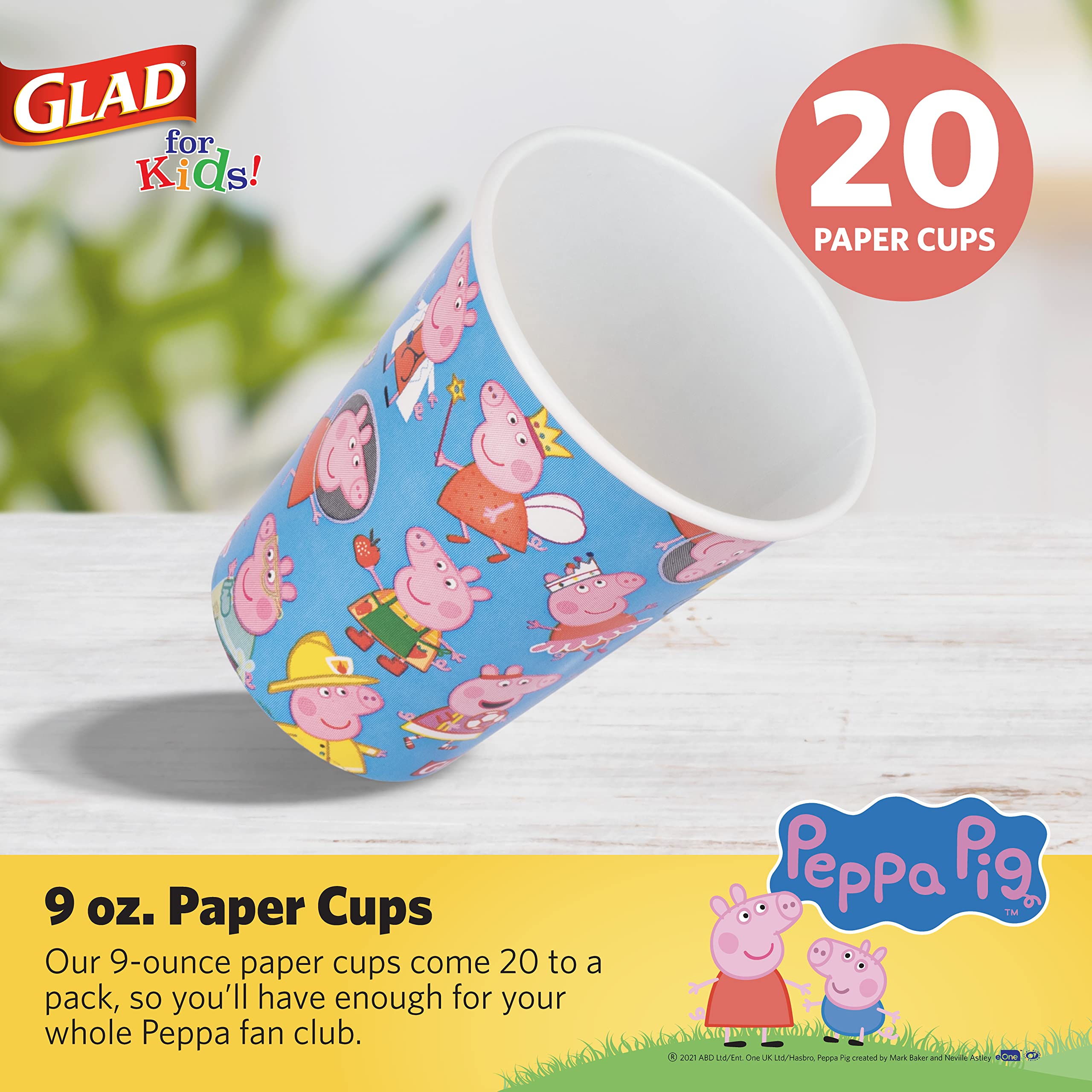 Glad for Kids 9 oz Peppa Pig I Can Be Anything Paper Cups, 20 Ct | Disposable Paper Cups with Peppa Pig Characters | Paper Cups for Kids for Everyday Use