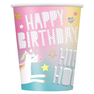 unicorn party paper cups - 9oz (pack of 8) - durable & vibrant party essentials, perfect for enchanting parties & celebrations