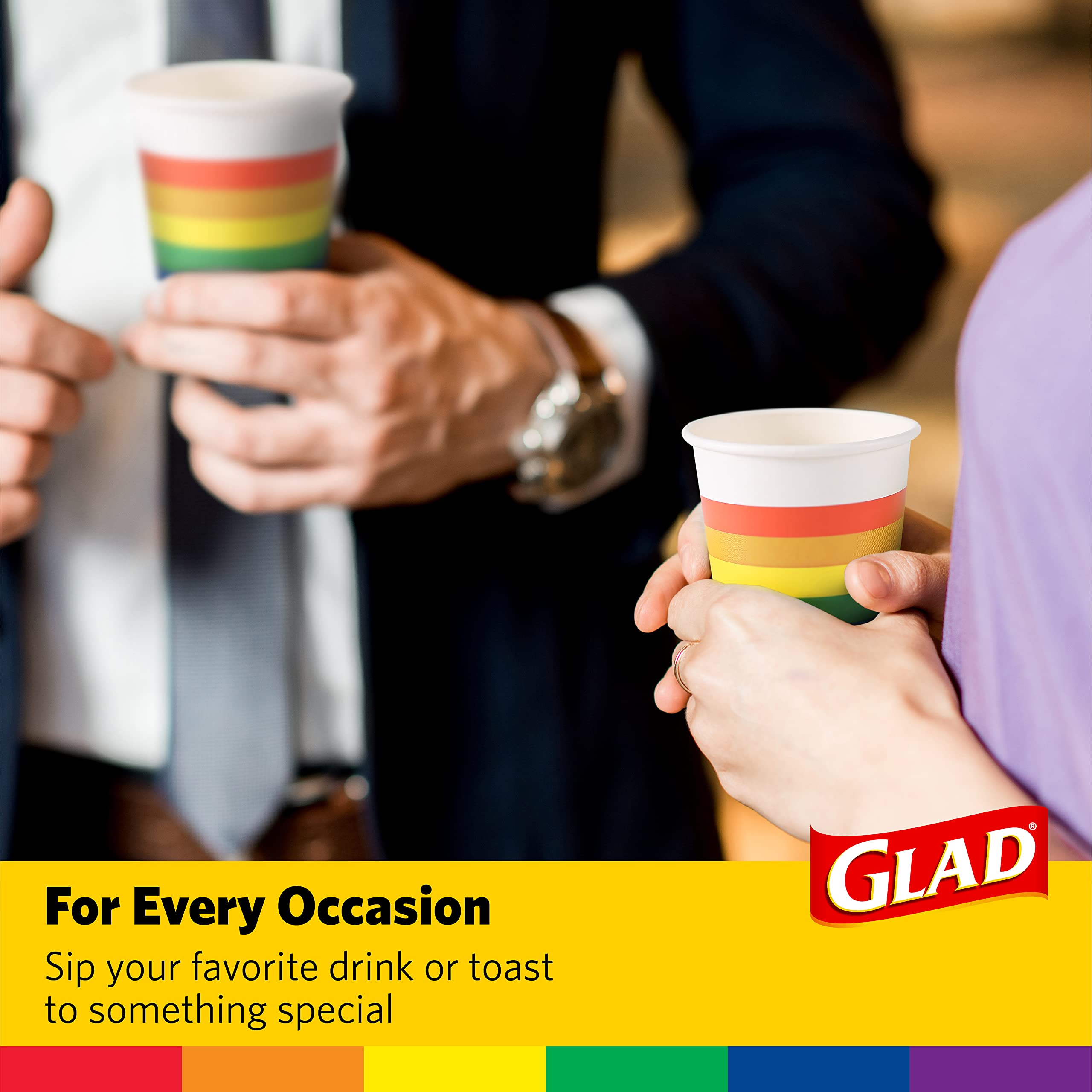 Glad Everyday Disposable Paper Cups with Rainbow Design | Heavy Duty Paper Cups, 12 Oz Paper Cups for All Beverages and Everyday Use | 12 Ounces, 50 Count