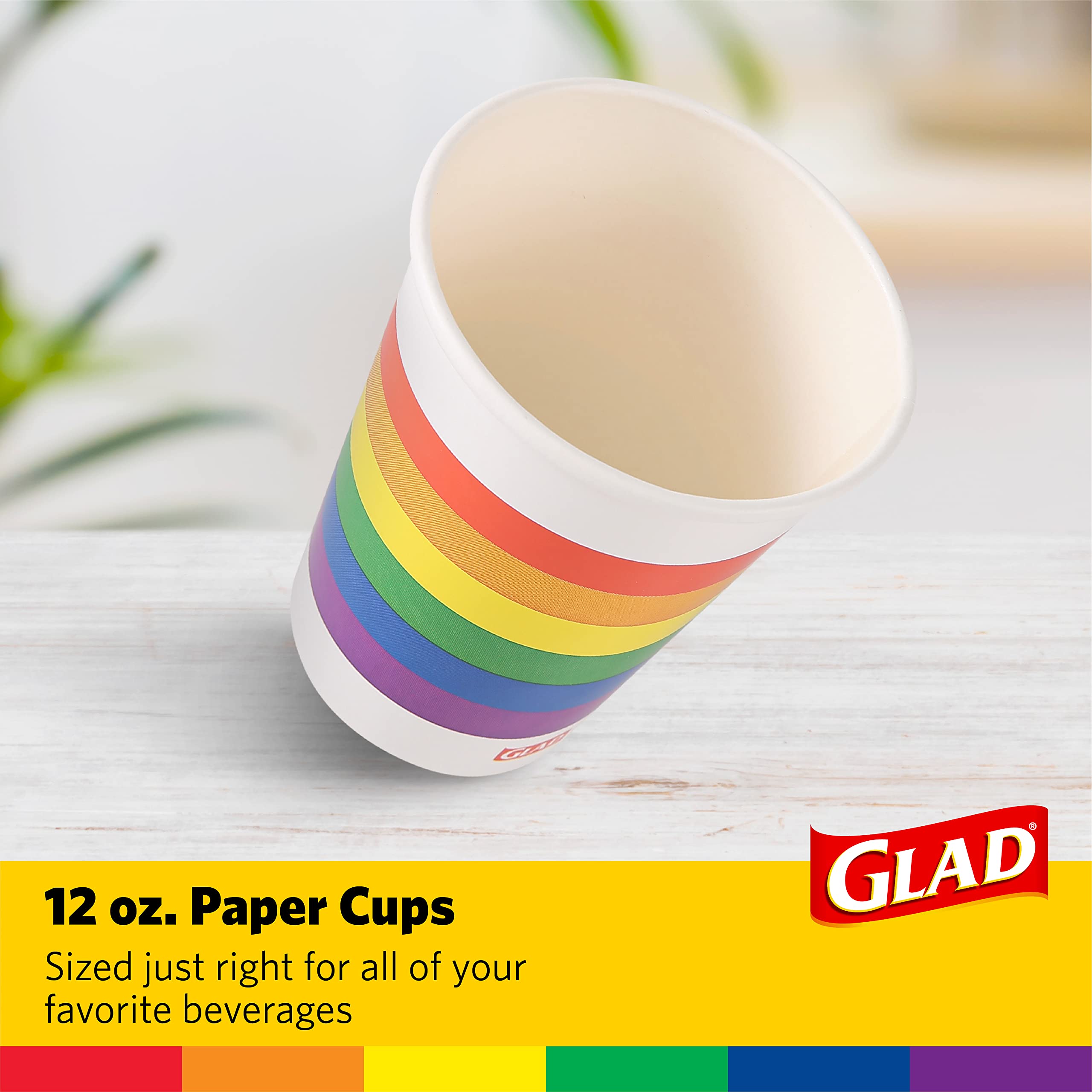 Glad Everyday Disposable Paper Cups with Rainbow Design | Heavy Duty Paper Cups, 12 Oz Paper Cups for All Beverages and Everyday Use | 12 Ounces, 50 Count