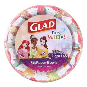 glad for kids disney princess 12oz paper snack bowls - magic is in all of us - durable, soak proof & microwavable disposable bowls - 24ct bulk - get the matching party paper plates & party cups