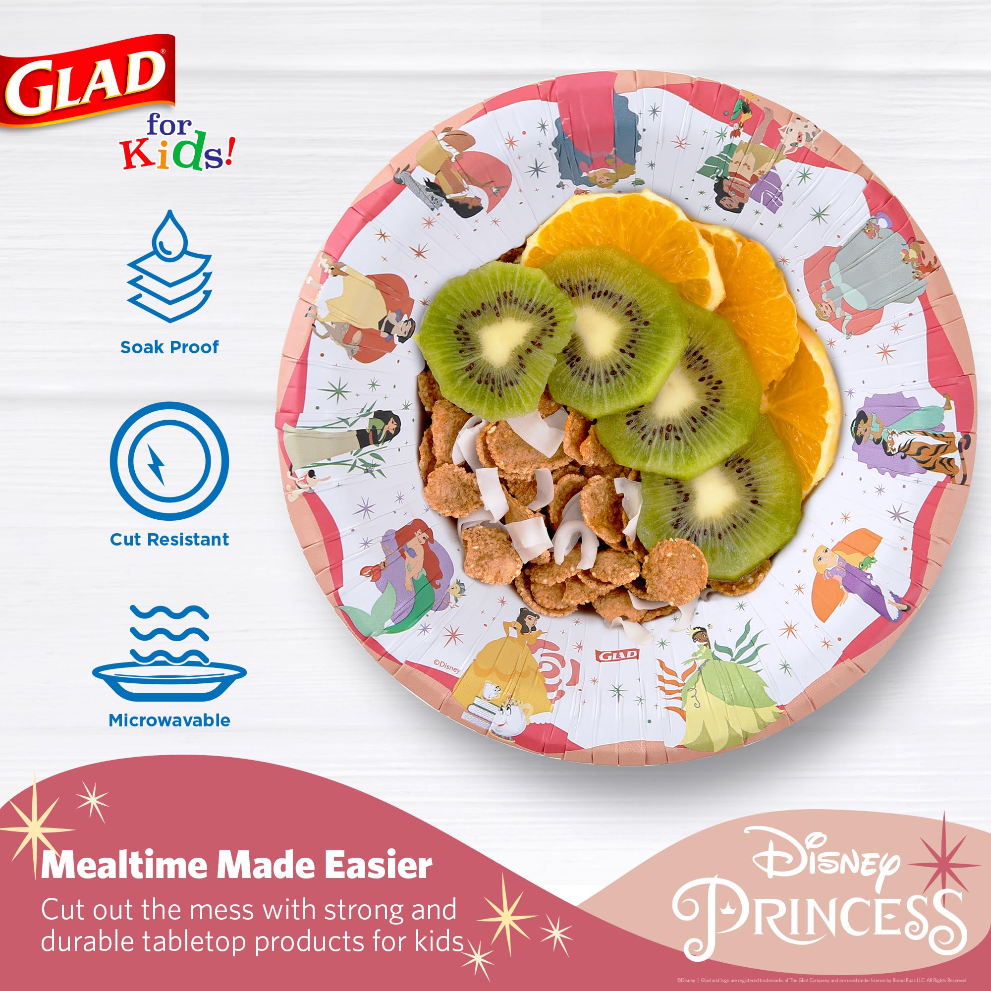 Glad for Kids Disney Princess 12oz Paper Snack Bowls - Magic is in All of Us - Durable, Soak Proof & Microwavable Disposable Bowls - 24ct bulk - Get the Matching Party Paper Plates & Party Cups