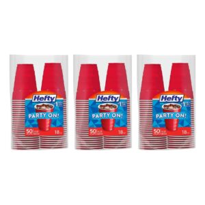 Hefty Party On Disposable Plastic Cups, Red, 18 Ounce, 50 Count (Pack of 3), 150 Total