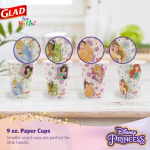 Glad for Kids Disney Princess 9oz Paper Cups | Disney Princess Paper Cups, Kids Snack Cups | Kid-Friendly Paper Cups for Everyday Use, 9oz Paper Cups 24 Ct