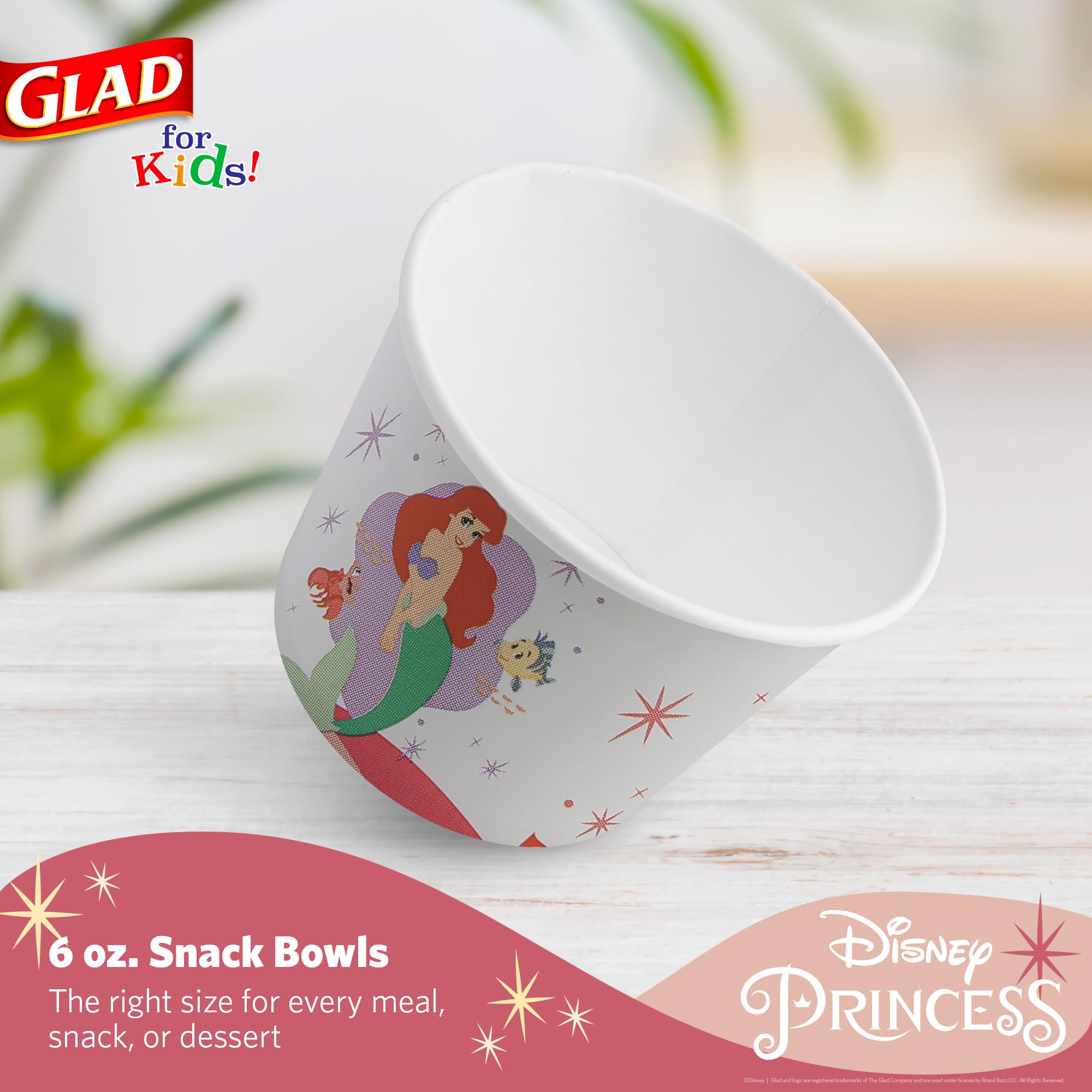 Glad for Kids Disney Princess “Magic is in All of US” 6 Oz Paper Snack Bowls, 20 Count | Disney Princess Paper Snack Bowls for Everyday Use, Kids Snack Bowls | Kid-Friendly