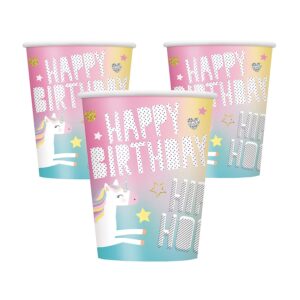 fun express unicorn birthday cups - party supplies - 8 pieces