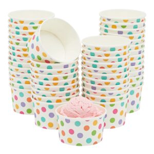 blue panda 50 pack rainbow polka dot paper ice cream cups, dessert bowls for sundae bar, frozen yogurt (8 oz)