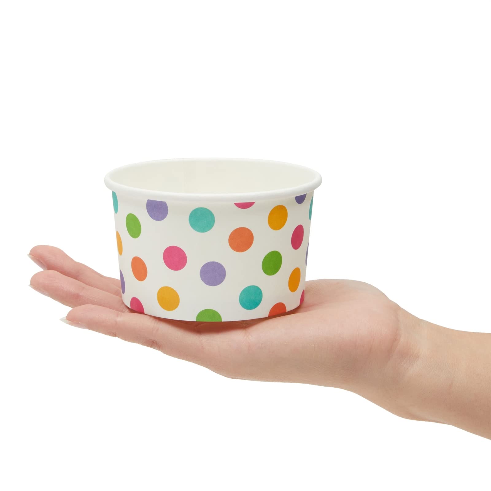 BLUE PANDA 50 Pack Rainbow Polka Dot Paper Ice Cream Cups, Dessert Bowls for Sundae Bar, Frozen Yogurt (8 oz)