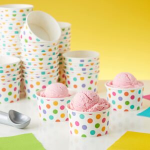 BLUE PANDA 50 Pack Rainbow Polka Dot Paper Ice Cream Cups, Dessert Bowls for Sundae Bar, Frozen Yogurt (8 oz)