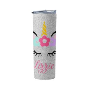 unicorn personalized tumbler with name and silver ombre background, 15 oz personalized tumbler for girls, birthday girl, birthday squad