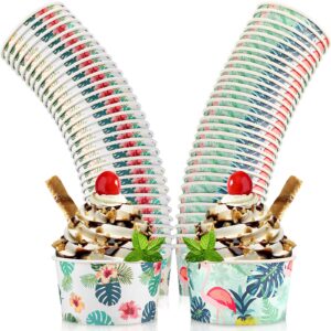 hawaiian summer party supplies ice cream bowls disposable treat snack cups 8 oz paper yogurt dessert bowls for sundae soup candy hot or cold food party supplies(floral pattern,60 count)