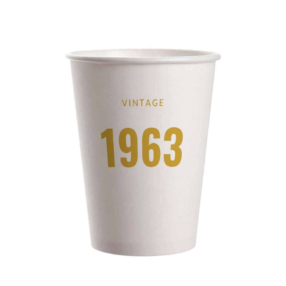 SharkBliss Vintage 1963 60th Birthday Party Cups, 20 Pack 9oz Gold Vintage 1963 60th Birthday Disposable Paper Cups for His Her Sixty 60th Birthday (Vintage 1963)